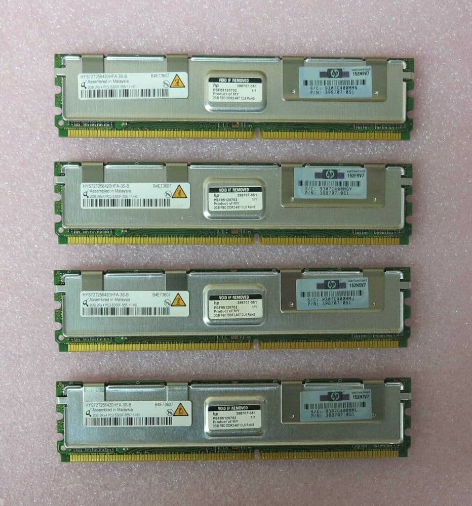 HP 4 x 2GB 8GB Qimonda DDR2 PC2-5300F 240P ECC 398707-051 ...
