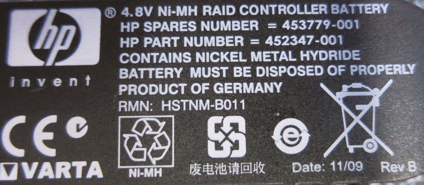 HP 452347-001 453779-001 P-Series 4 8V Ni-MH RAID Controller Battery ...