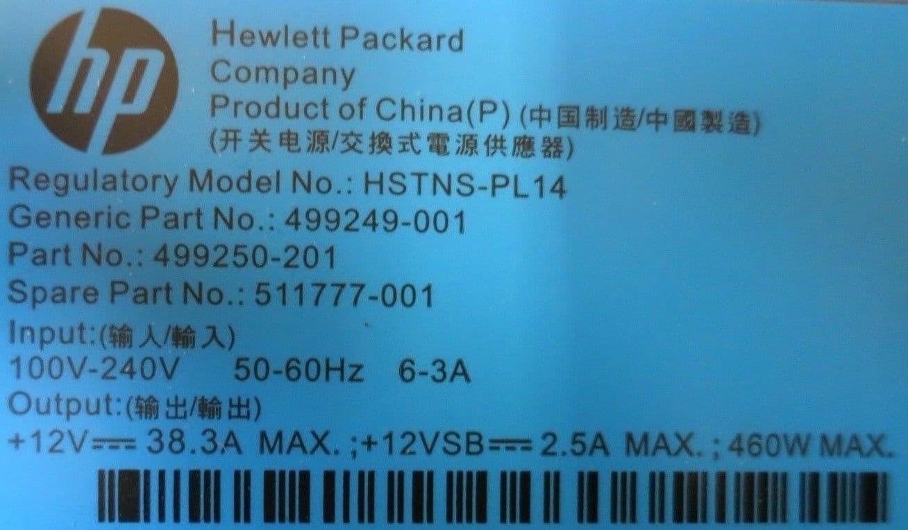 HP 499250-201 511777-001 Proliant DL360 DL380 G6 G7 G8 460W AC Power Supply