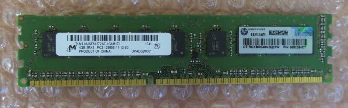 HP 4GB PC3-12800 2RX8 DDR3 1600Mhz Server Memory 669238-071 669322-B21