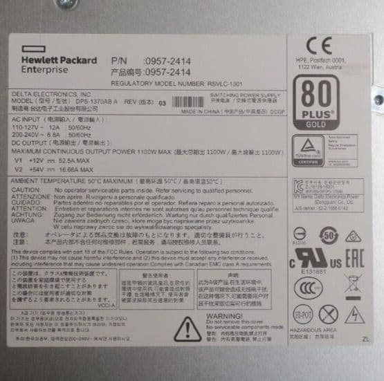 HP 5400R 1100W POE zl2 80 Gold Power Supply PSU 900W POE J9829A 0957-2414