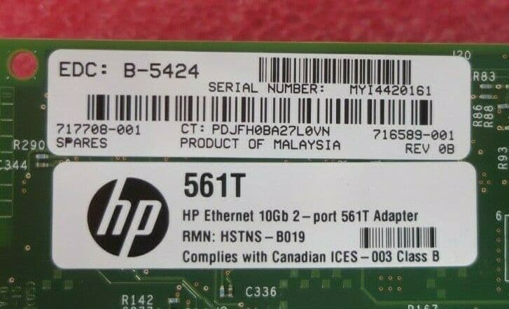 HP 561T 10GbE Dual-Port Ethernet Network Adapter FH RJ45 717708-001 ...