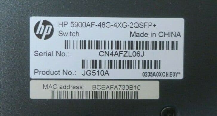 HP 5900AF-48G-4XG-2QSFP 48x 1GbE 4x 1/10Gb SFP 2x 40Gb QSFP Switch JG510A