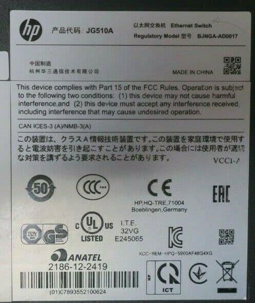 HP 5900AF-48G-4XG-2QSFP 48x 1GbE 4x 1/10Gb SFP 2x 40Gb QSFP Switch JG510A