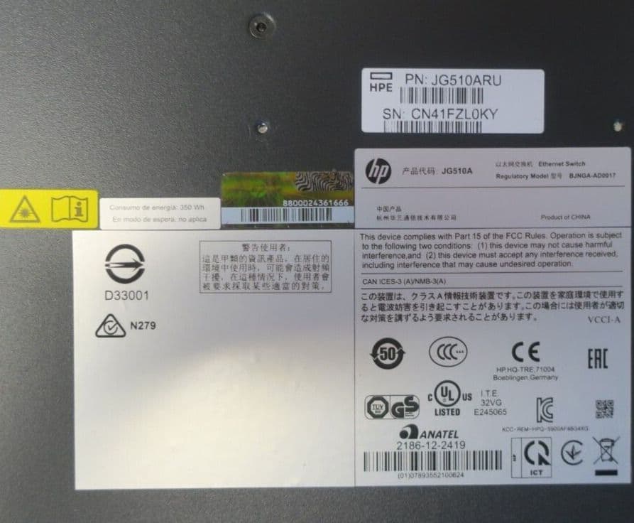 HP 5900AF-48G-4XG-2QSFP 48x 1GbE 4x 1/10Gb SFP 2x 40Gb QSFP Switch JG510A