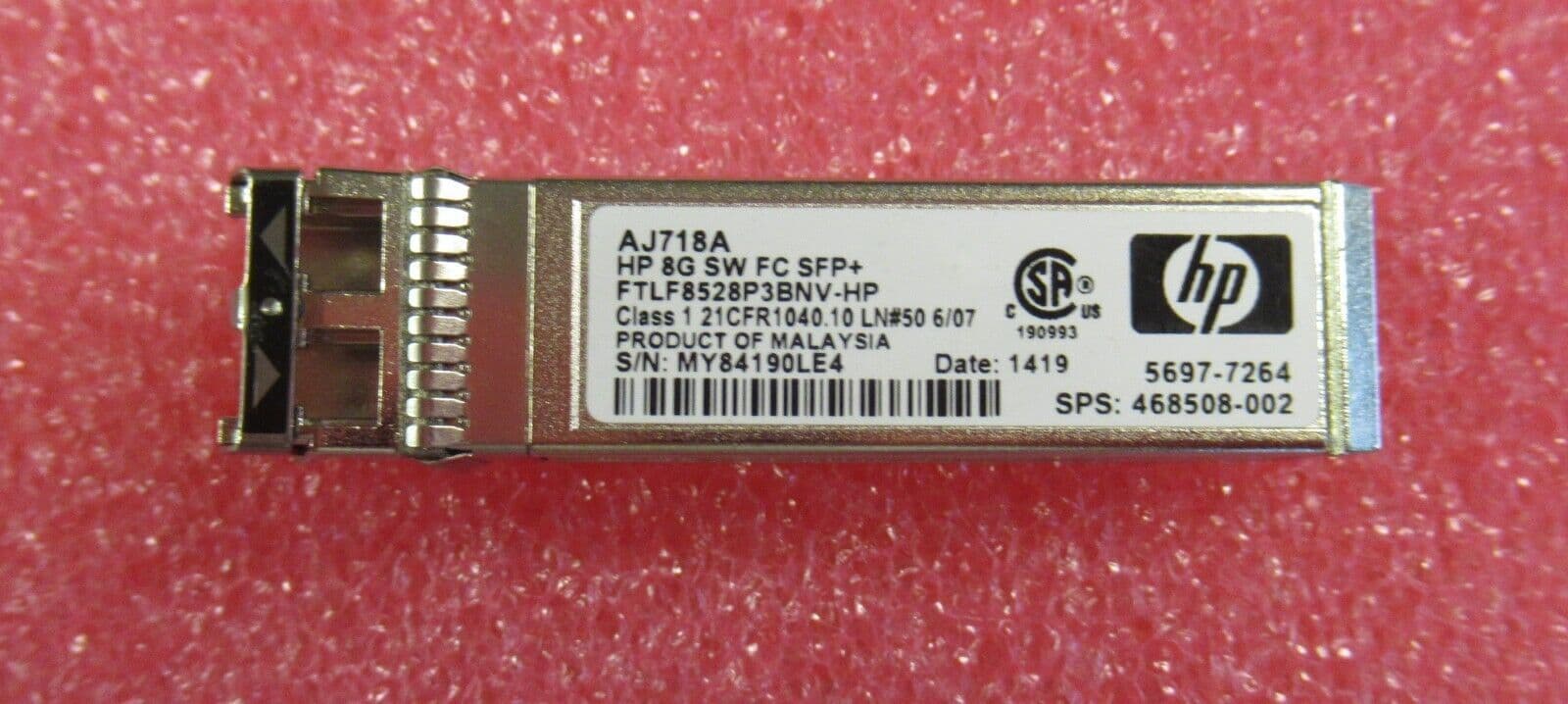 HP AJ718A 8GB FC 850nm 150m SFP LC Transceiver Module FTLF8528P3BNV-HP
