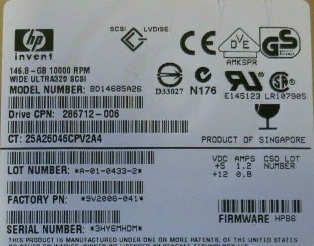 HP BD14685A26 286712-006 146 8GB 10000 RPM U320 SCSI 80 Pin 3 5" Hot ...