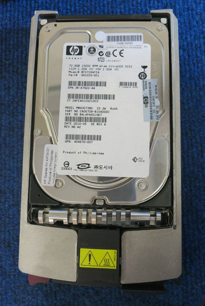 HP BF0728AFEA 481659-001 72 8GB 15K RPM 80 Pin Wide U320 SCSI Hot Plug HDD