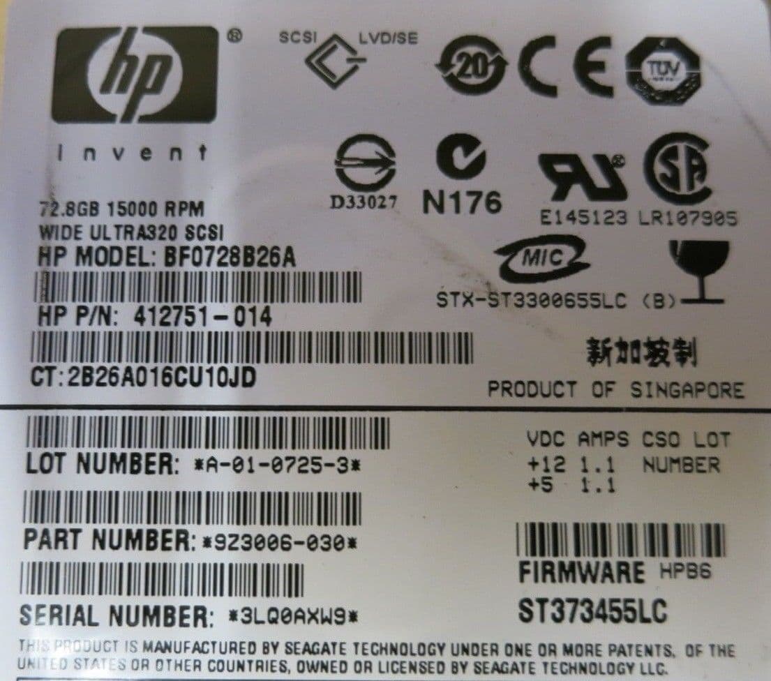 HP BF0728B26A 412751-014 72 8GB 15000RPM 3 5" U320 SCSI Hot-Plug ...