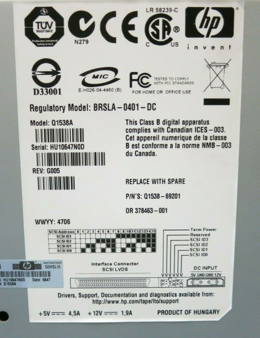 HP BRSLA-0401-DC 378463-001 StorageWorks Ultrium 960 LTO Ultrium 3 Tape ...