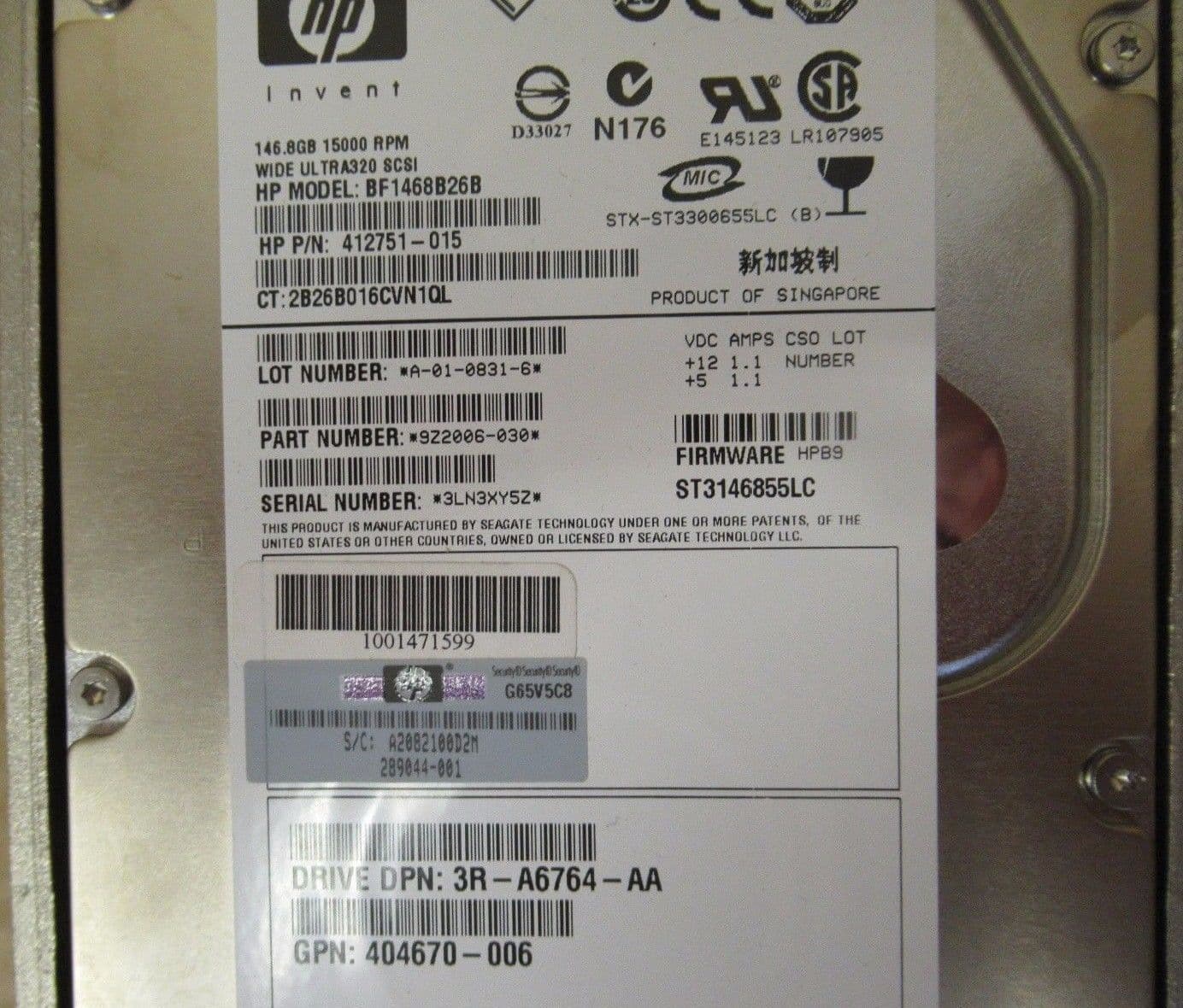 HP Compaq Ultra Wide 320 SCSI Hardrive BF1468B26B 15K RPM 146 8GB ...