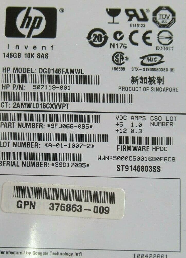 HP DG0146FAMWL 507119-001 146GB 10000RPM SAS Dual Port HotSwap 2 5 ...