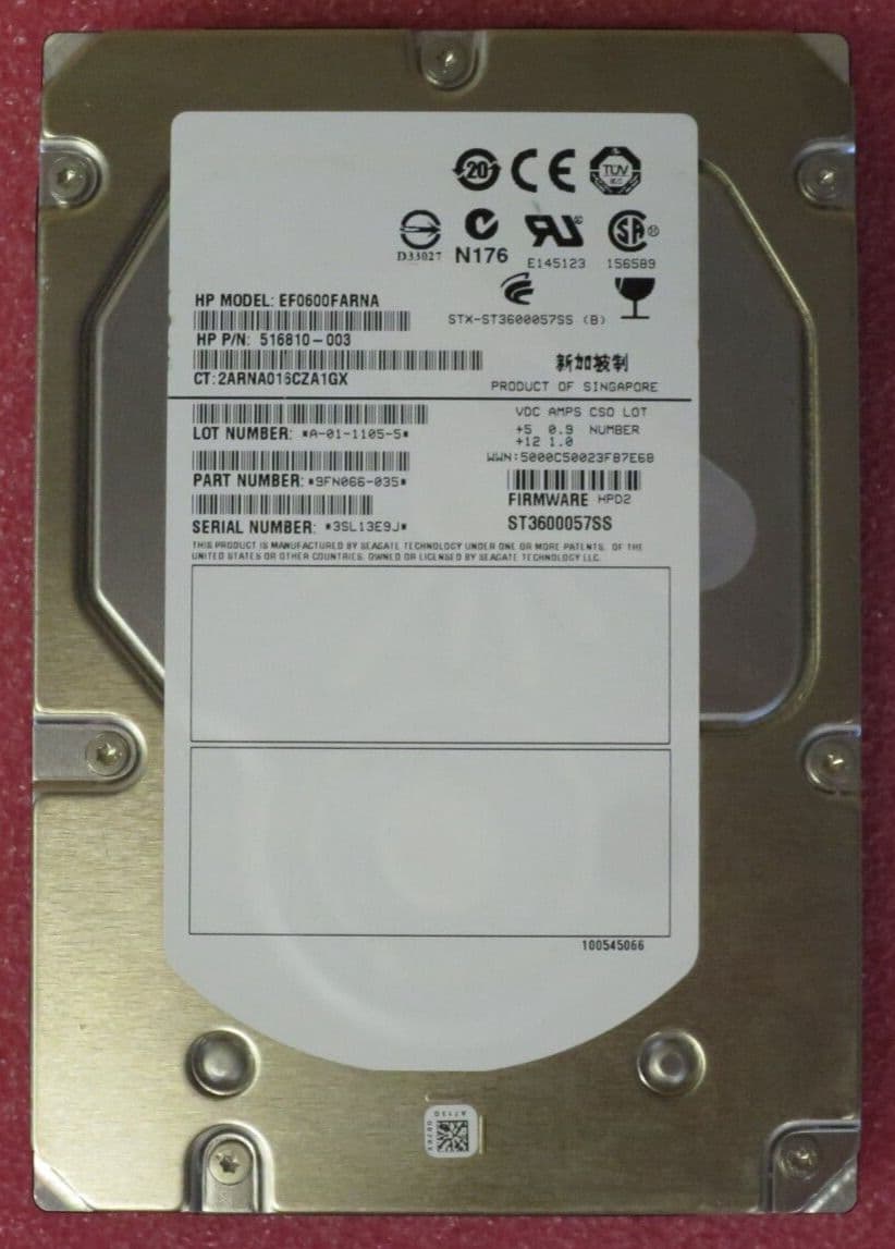 HP DP 600GB 3 5" SAS 6Gb/s 15K Enterprise 6G Disk HDD 516810-003 517354-001