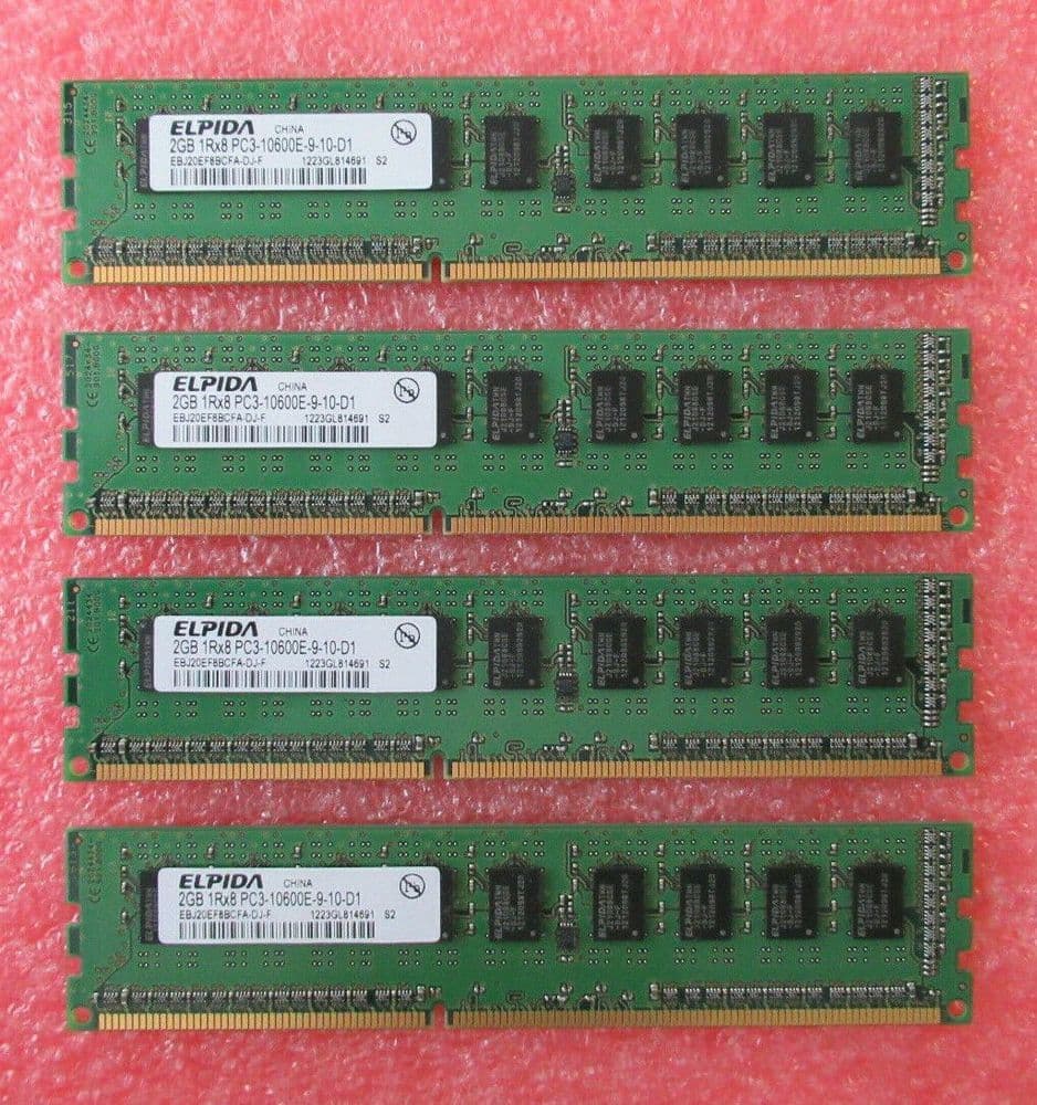 HP Elpida 8GB 4 x 2GB DDR3-1333 PC3-10600E ECC 240-Pin DIMM Ram 637458-571