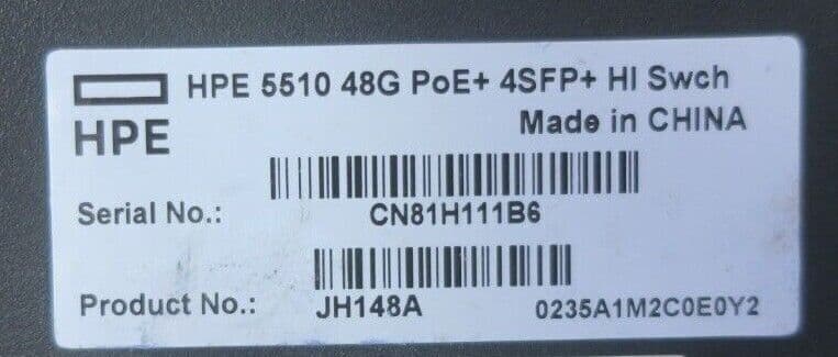 HP FlexNetwork 5510 48x 1GbE PoE 4x 10GbE SFP Port HI 1-Slot Switch JH148A