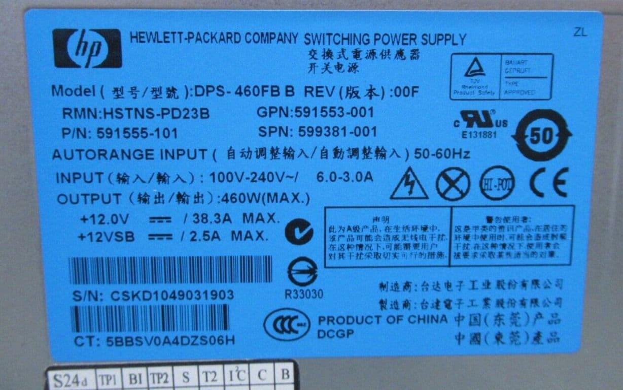 HP HSTNS-PD23B 591555-101 599381-001 Proliant DL180 DL160 G6 460W Power Supply