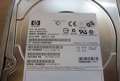 HP Invent 10k Rpm 36 4GB Ultra 320 SCSI Hard Drive With Caddy BD03685A24