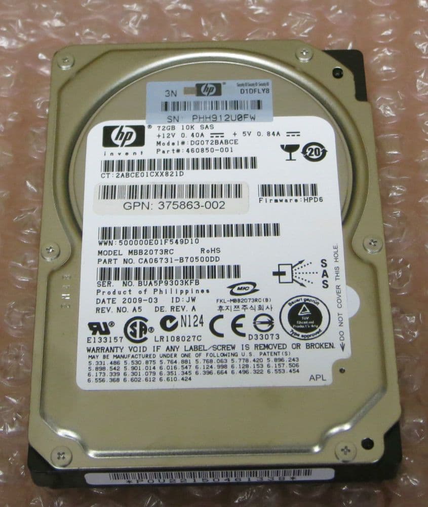 HP Invent 72GB SAS 2 5" 10K DG072BABCE Hard Drive 460850-001 CA06731 ...