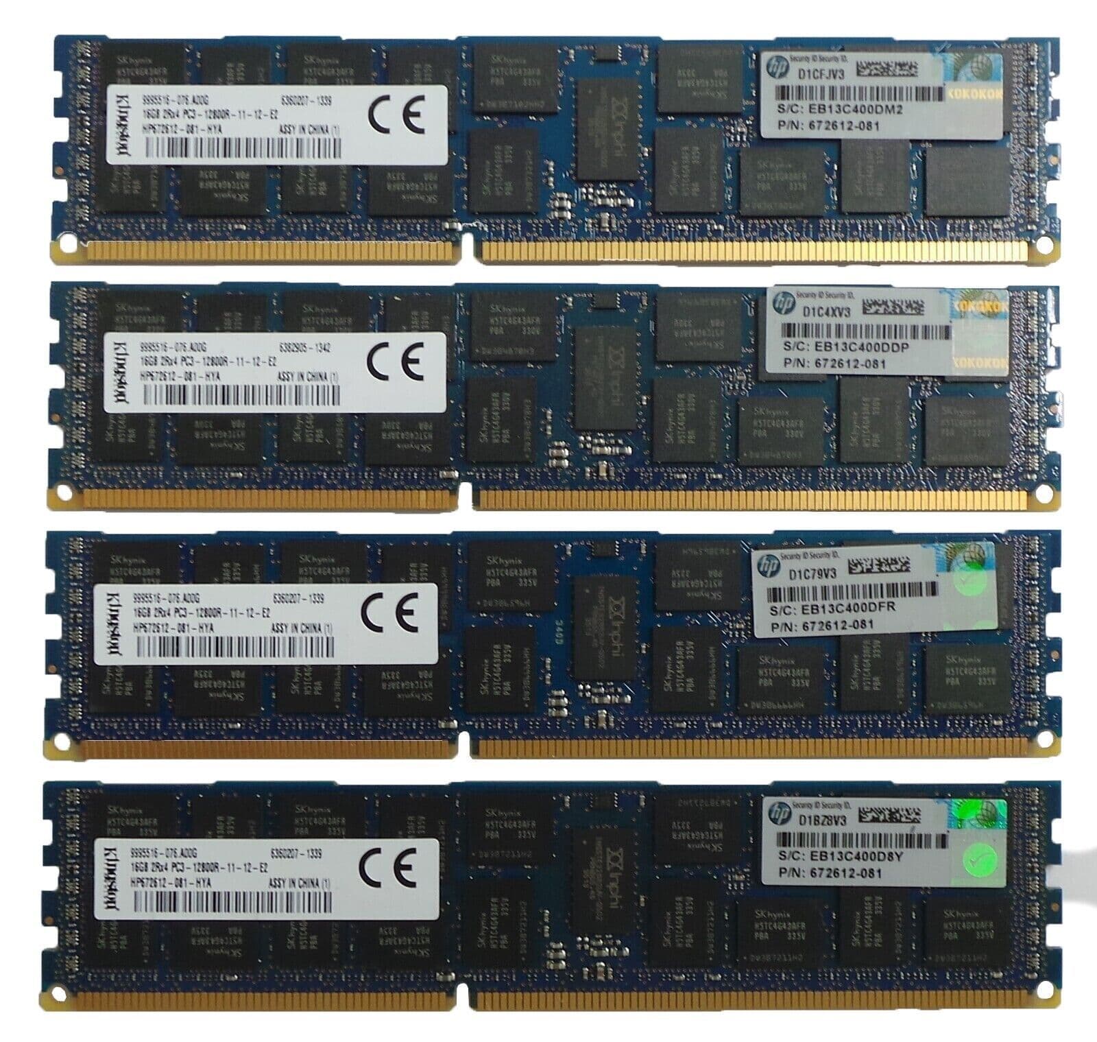 HP Kingston 64GB 16GB x 4 PC3-12800R ECC Server RAM Memory Kit 672612-081