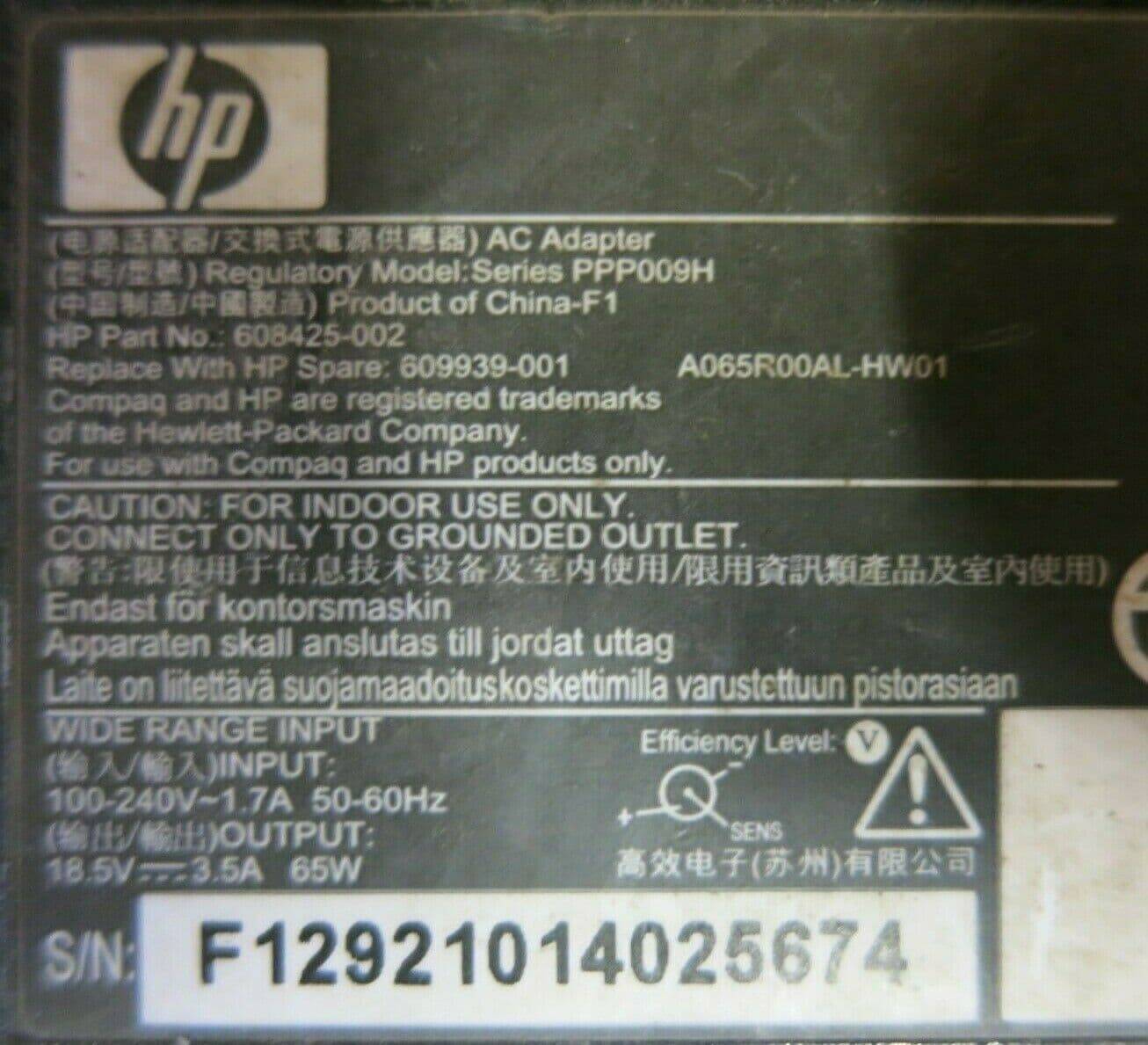 HP PPP009H 608425-002 609939-001 Laptop Charger AC Power Adapter 65W 18 ...