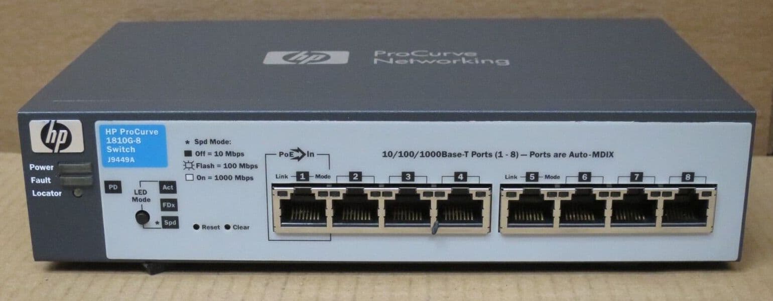 HP ProCurve 1810G-8 8-Port Gigabit PoE Network Switch With AC Adapter ...
