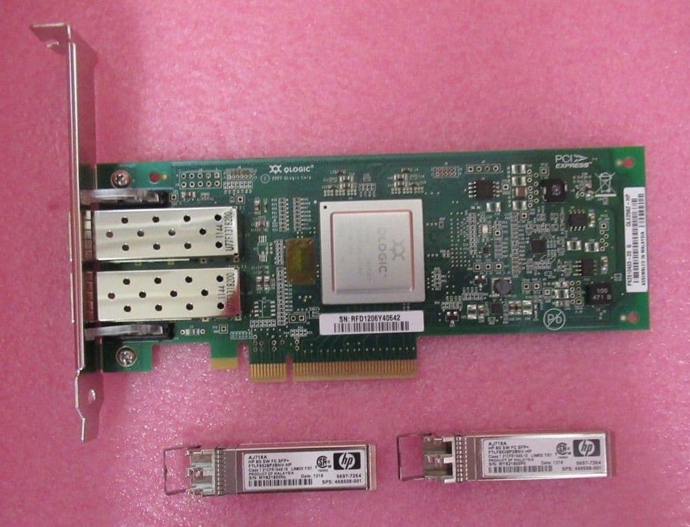 HP QLogic QLE2562-HP PCI-E 8Gb Dual Fibre HBA Host Bus Adapter 489191 ...