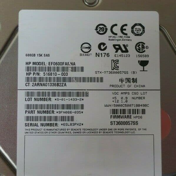 HP Seagate 600GB 15K SAS 6G 3 5" Hot-Plug HDD 516810-003 EF0600FARNA ...
