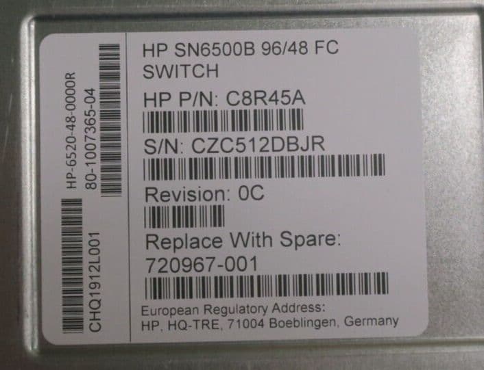 HP SN6500B Brocade 6520 96-Port SFP 16Gb FC Switch C8R45A 72-Port Active
