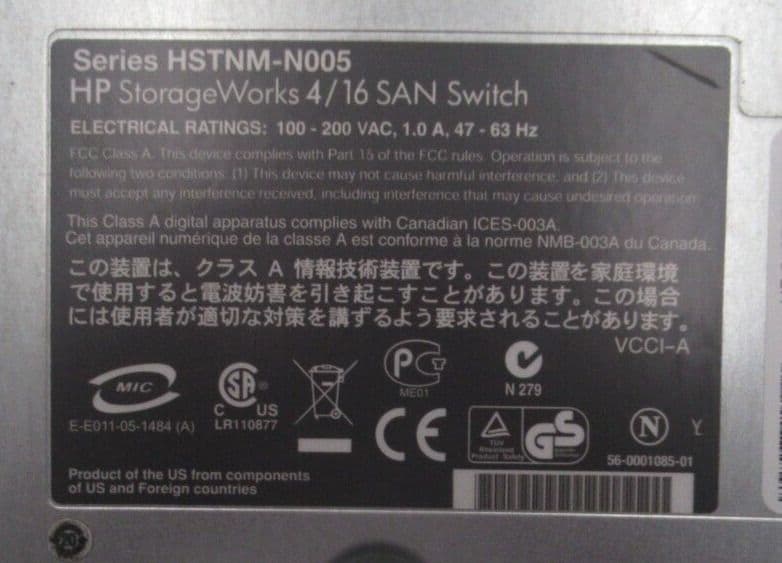 HP StorageWorks 4/16 4Gbps FC 16-Ports Active SAN Switch 1U A7985A 411840-001