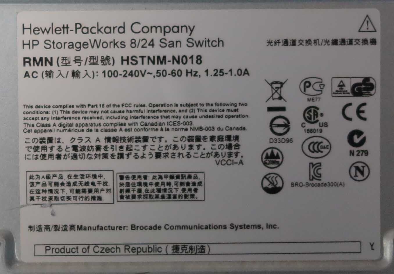 HP StorageWorks 8/24 8GB 16-Port Active SAN Switch AM868B 492292-002 ...