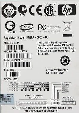 HP StorageWorks Rackmount Ultrium 920 SAS LTO-3 Tape Drive EH841A EH841 ...