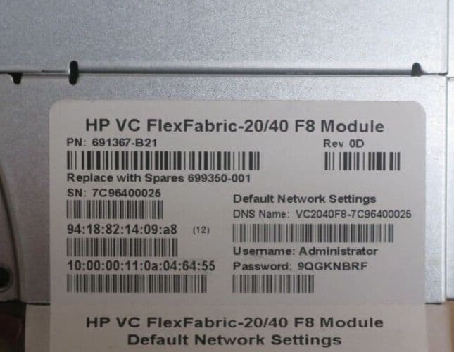 HP Virtual Connect FlexFabric-20/40 F8 Module 699350-001 691367-B21 4x ...