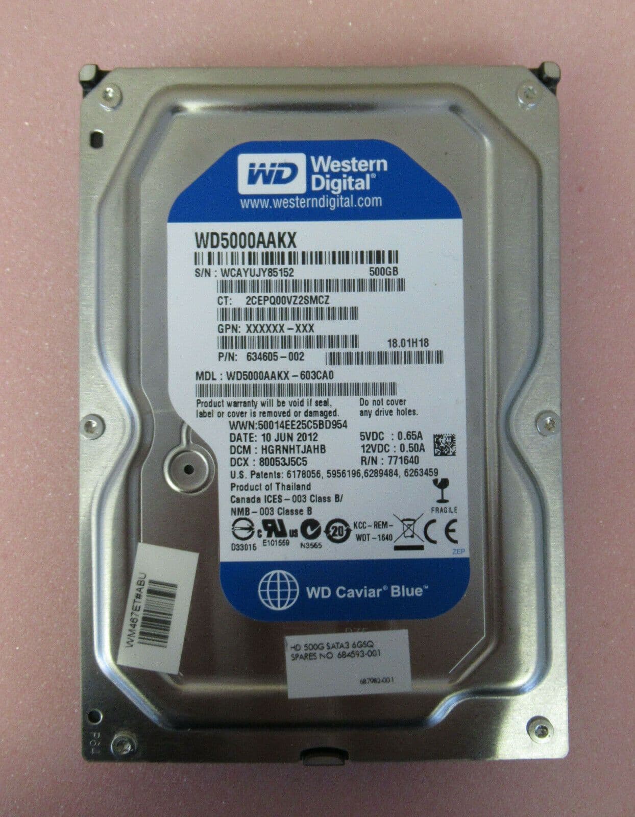 HP Western Digital 500GB 3 5" SATA 6GB/s 7 2K 32MB HDD 634605-002 684593-001