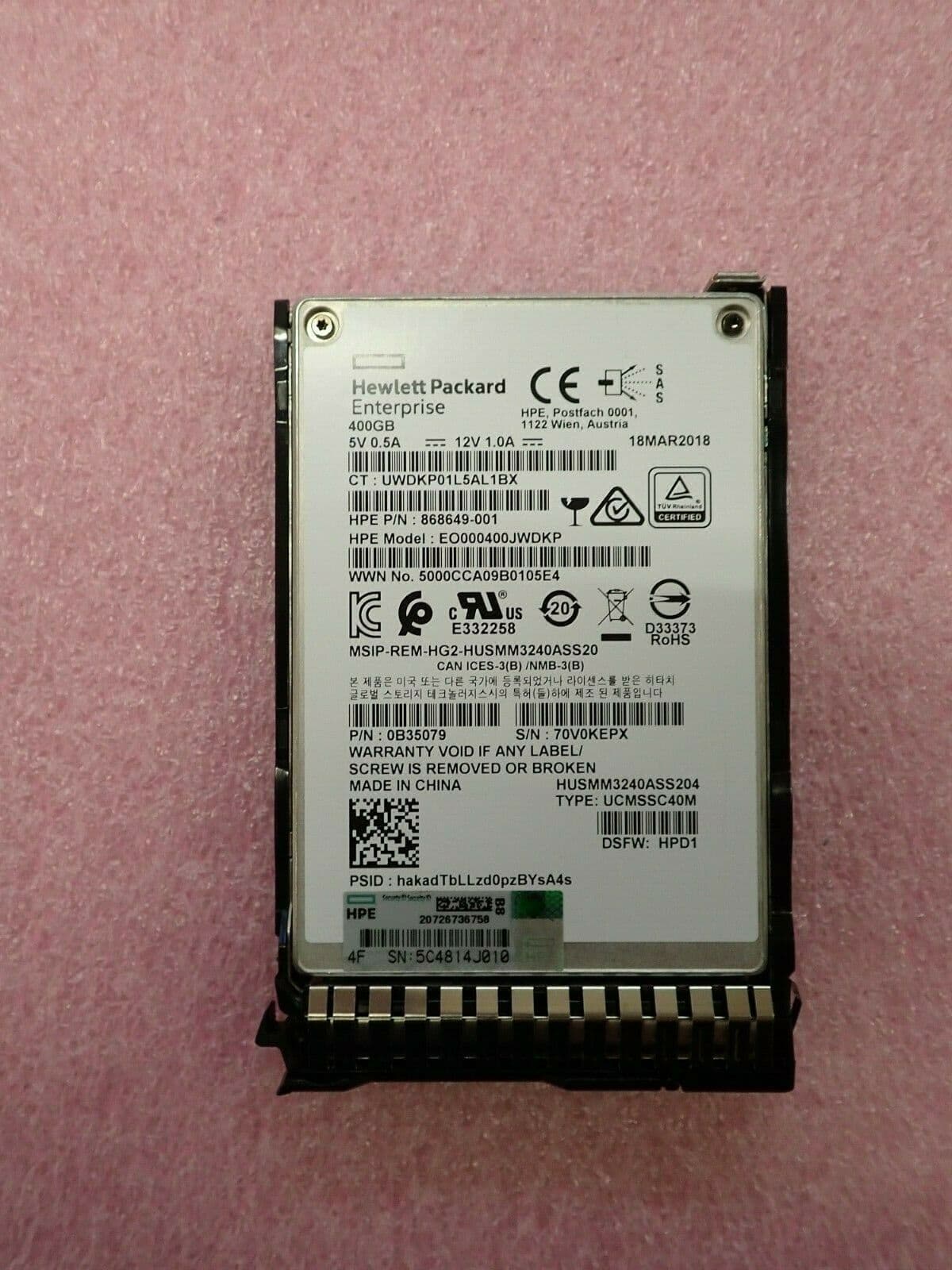 HPE 400GB SAS 12G SSD Write Intensive SC SFF 2 5" GEN8 GEN9 GEN10 ...