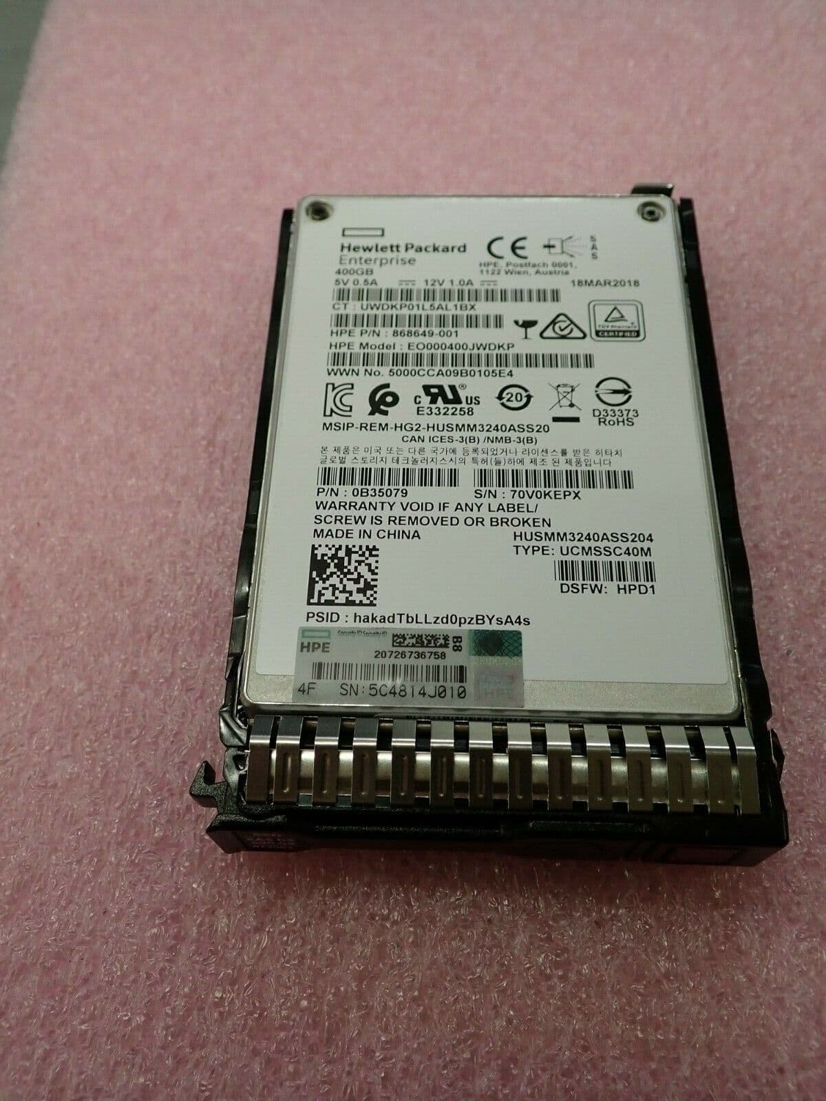 HPE 400GB SAS 12G SSD Write Intensive SC SFF 2 5" GEN8 GEN9 GEN10 ...