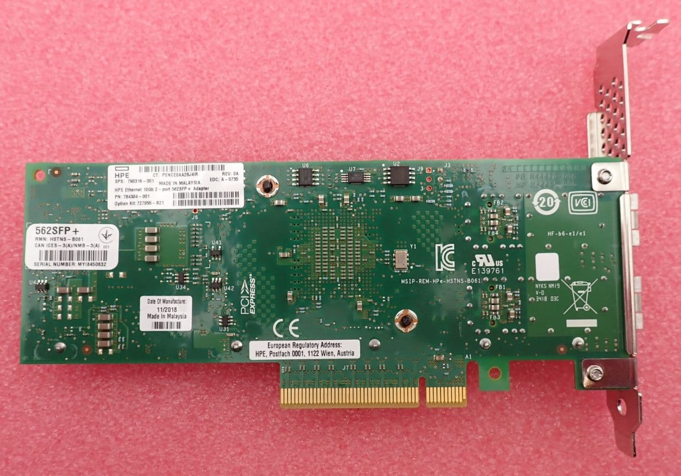 HPE 562SFP Dual Port 10GbE SFP PCIe Network Card FH 784304-001 727055-B21