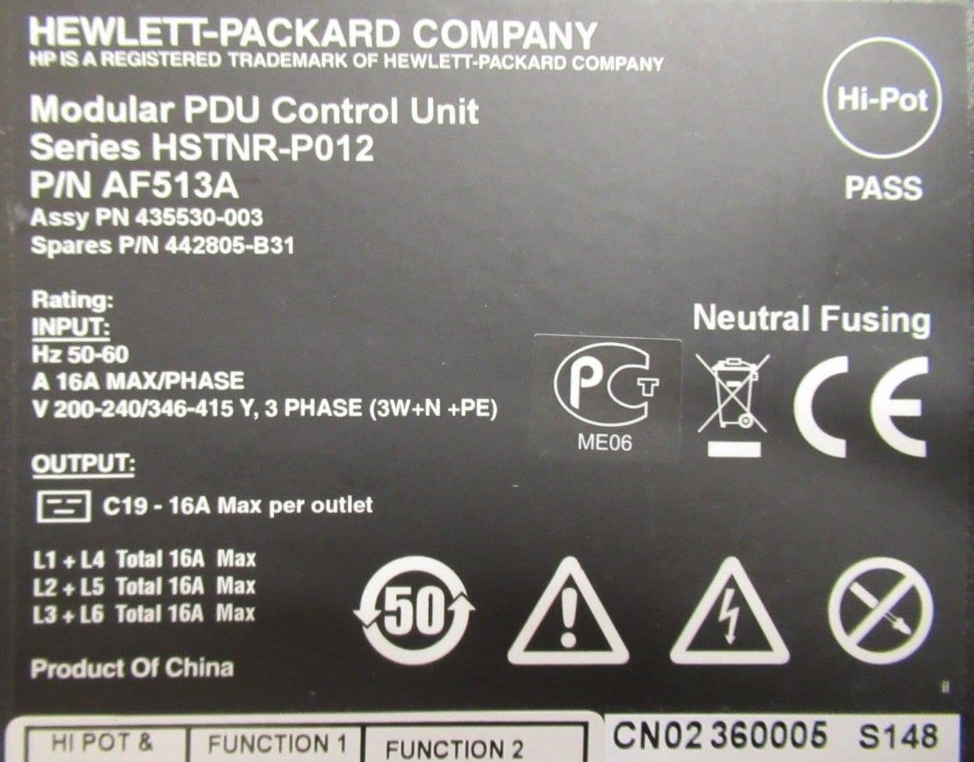 HPE Basic Modular 3Ph 11kVA/60309 5-wire 16A/230V 6xC19 Horizontal PDU ...
