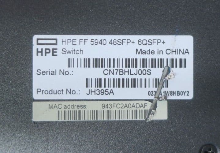 HPE FlexFabric 5940 48x 1/10Gb SFP 6x 40GbE QSFP Port Network Switch JH395A