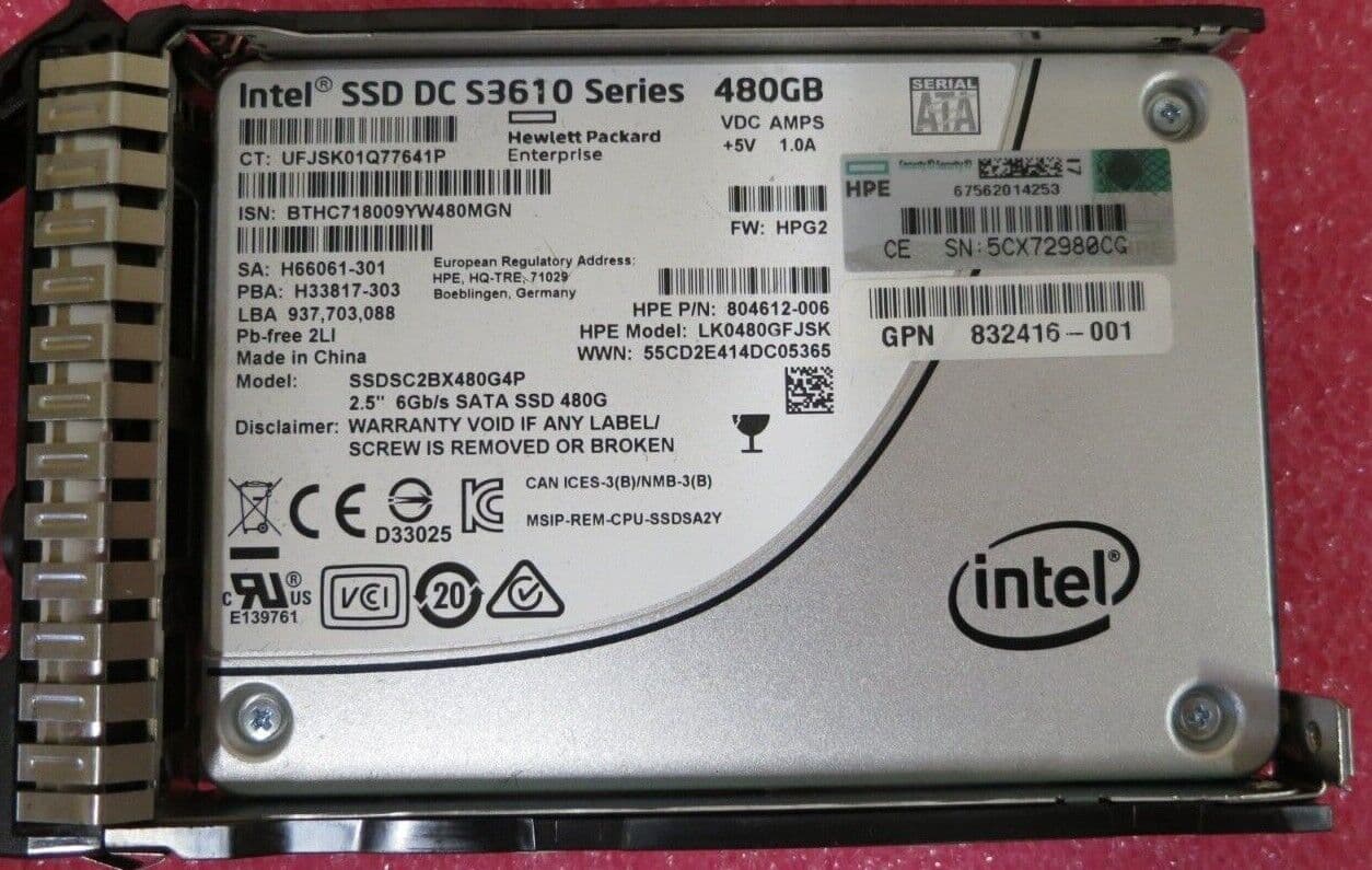 HPE Intel S3610 480GB SATA 6Gb/s 2 5" SSD SFF Gen8 / Gen9 HPG2 832414-B21