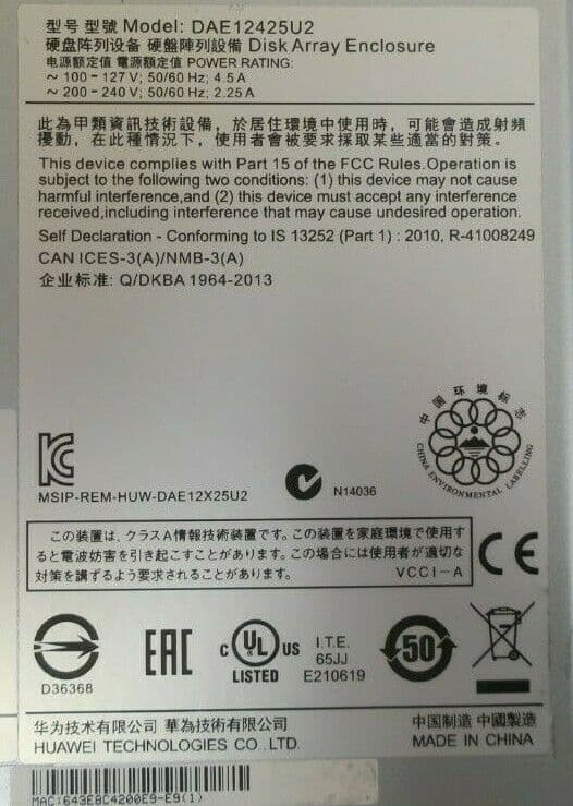 Huawei DAE12425U2 Disk Array Enclosure 20x 900GB HDD 4x 600GB SSD 2x ...