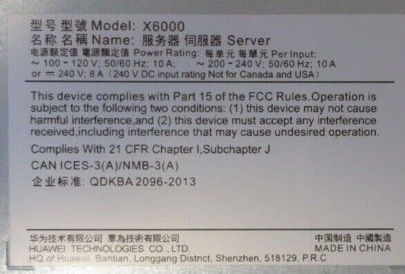 Huawei FusionServer X6000 2U 4-Node 4x XH321 8x 12C E5-2650v4 2048GB RAM Server