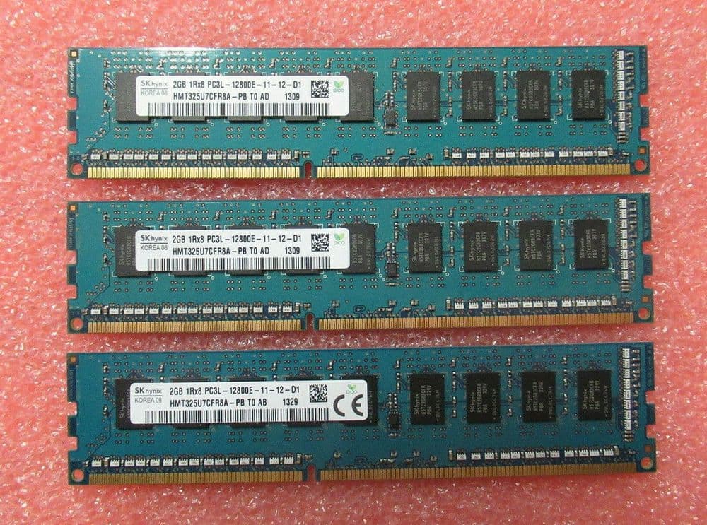 Hynix 6GB 3 x 2GB Memory DDR3 PC3L-12800E 1600MHz 1Rx8 HMT325U7CFR8A-PB RAM