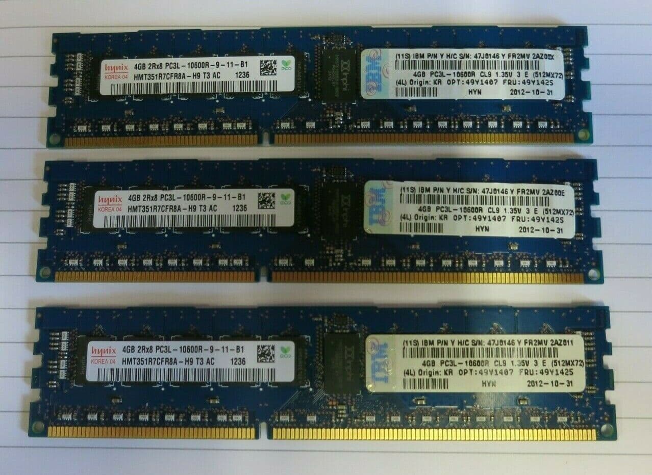 Hynix HMT351R7CFR8A-H9 12GB 3x4GB 2Rx8 PC3-10600 DDR3-1333MHz ECC 240P CL9 RAM