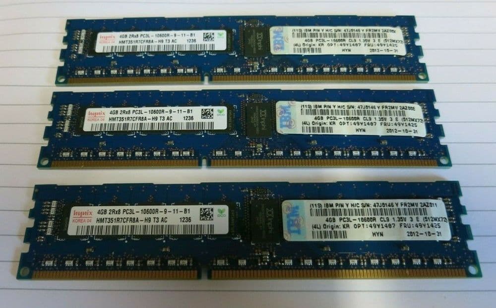 Hynix HMT351R7CFR8A-H9 12GB 3x4GB 2Rx8 PC3-10600 DDR3-1333MHz ECC 240P CL9 RAM