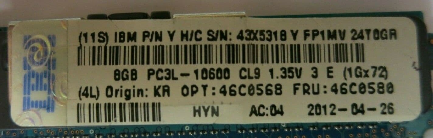 Hynix HMT41GV7BMR4A-H9 43X5318 8GB 2Rx4 PC3-10600 DDR3 ECC 240P CL9 Memory