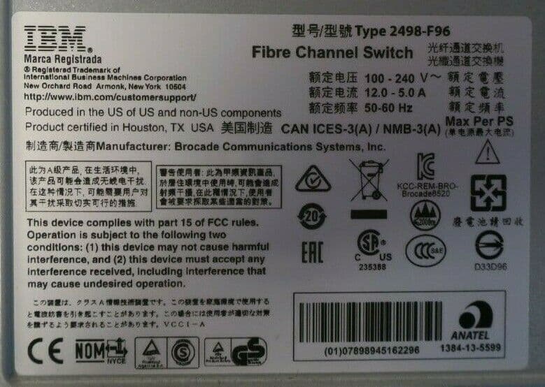 IBM 6520 96x 16Gb Fibre Channel FC Active Port Switch 2498-F96 96 ports ...