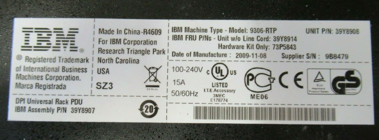 IBM 9306-RTP 39Y8908 39Y8907 39Y8914 73P5843 7 Port DPI Universal Rack PDU