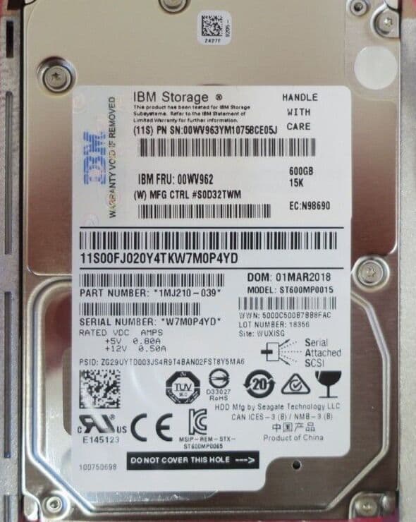 IBM DS8000 600GB 15K SAS SED 2 5" Hard Drive HDD ST600MP0015 00WV962 ...