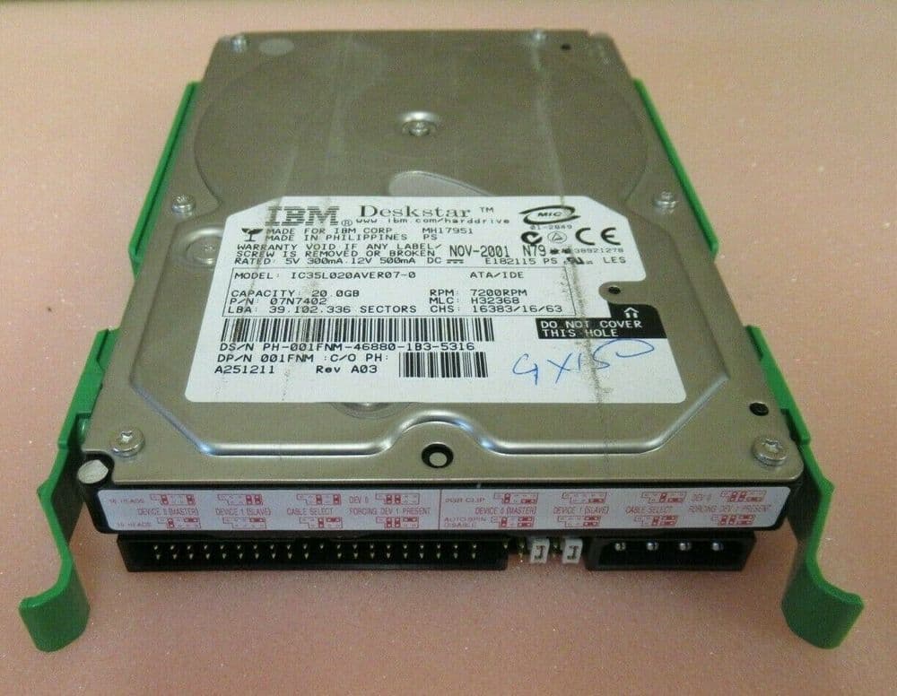 IBM IC35L020AVER07-0 07N7402 Deskstar 60GXP 20 5GB 7200RPM ATA100 2MB 3 ...
