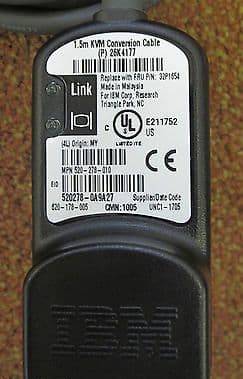 IBM KVM VGA/PS2 1 5M Conversion Cable with 15" Cat5 Ethernet Patch ...